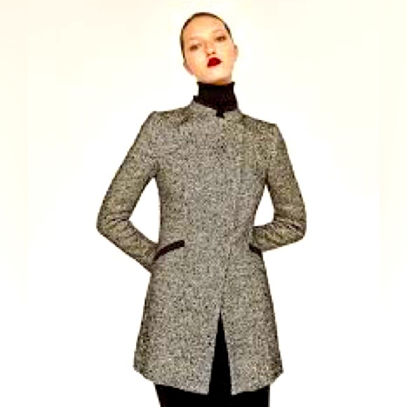 Zara | Jackets & Coats | Zara Black And White Tweed Crossover Frock ...